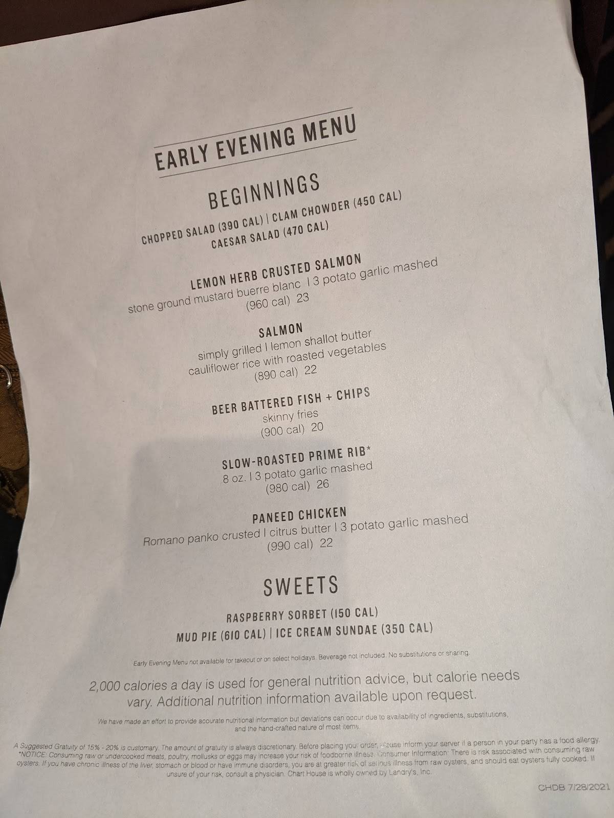Menu at Chart House steakhouse, Daytona Beach, Marina Point Dr