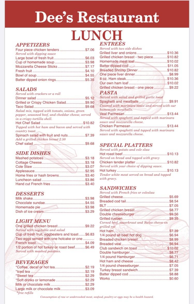 Menu at Dee's Restaurant, New Philadelphia, C Bowers Ave NW