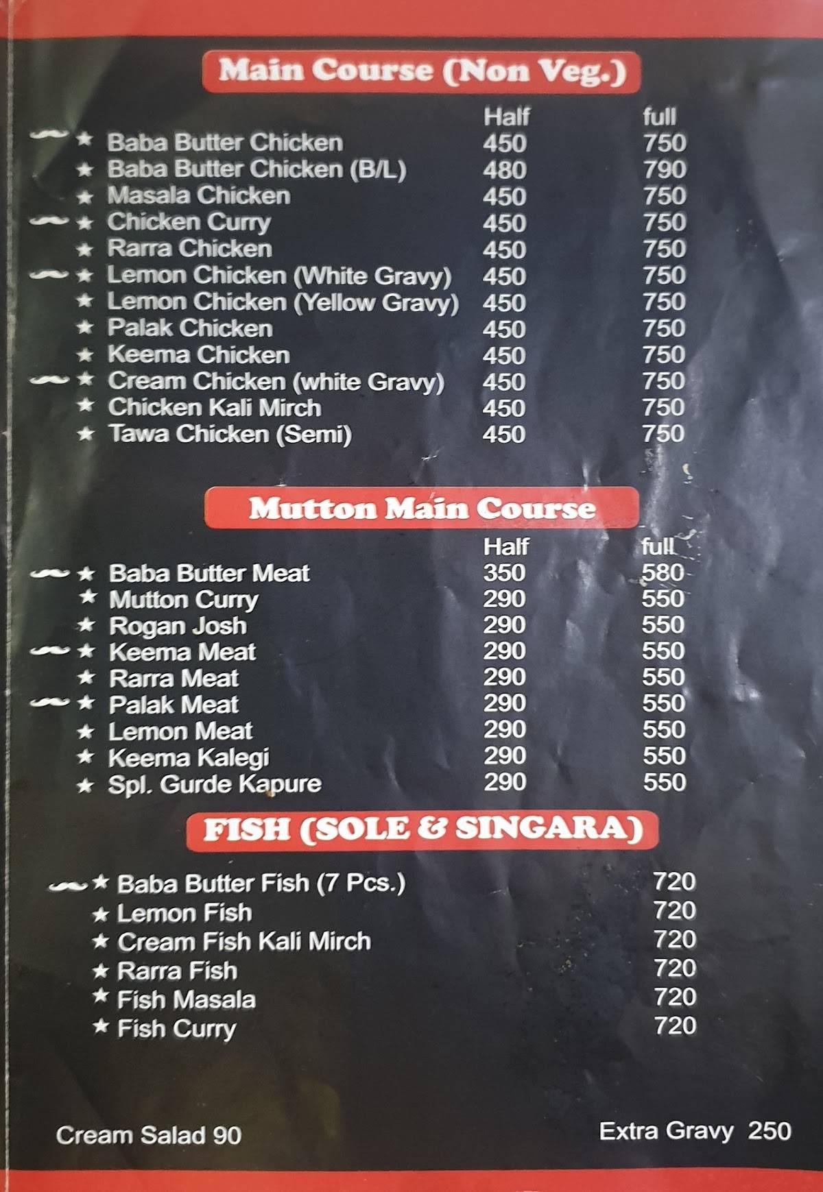 Menu at Baba Chicken (Ludhiana Wale), Delhi