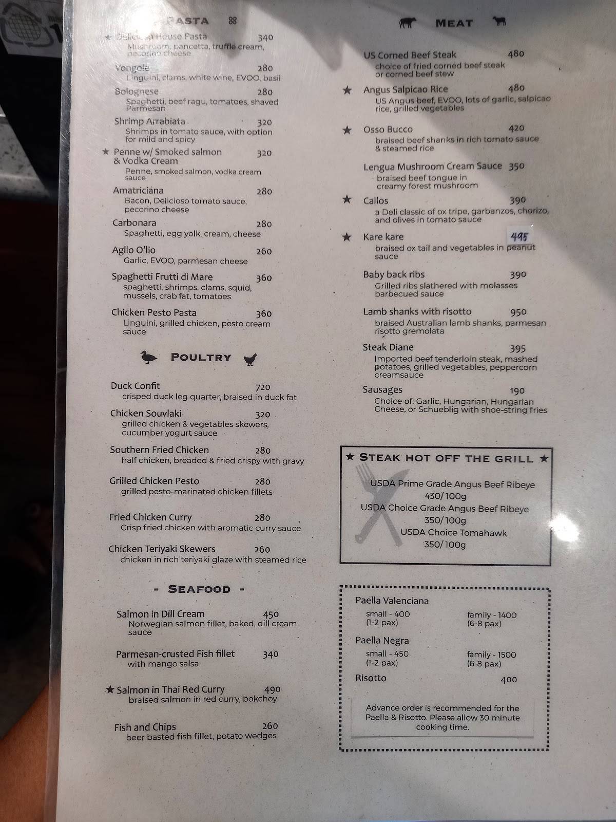 Menu at Delicioso restaurant, Bacolod
