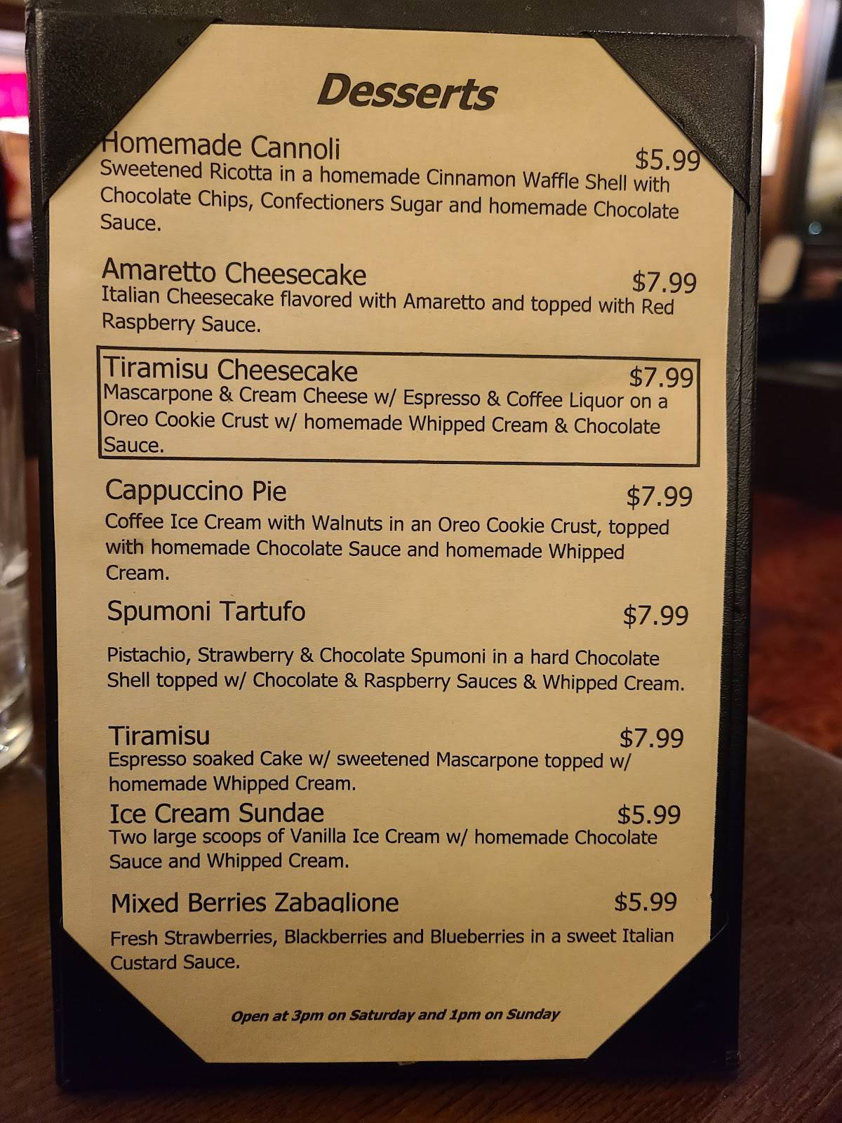Menu at Delmonico's Italian Steakhouse, Rochester