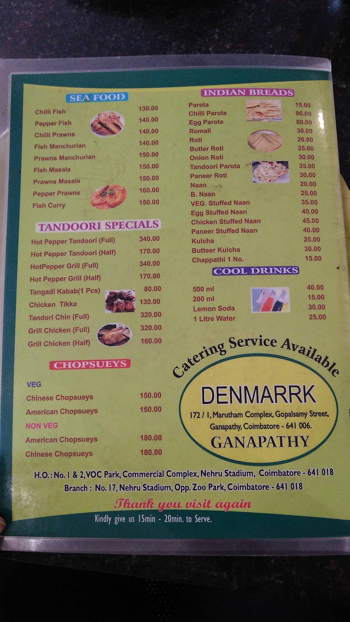 Menu at Denmarrk Restaurant, Coimbatore, 2XPH+G4X