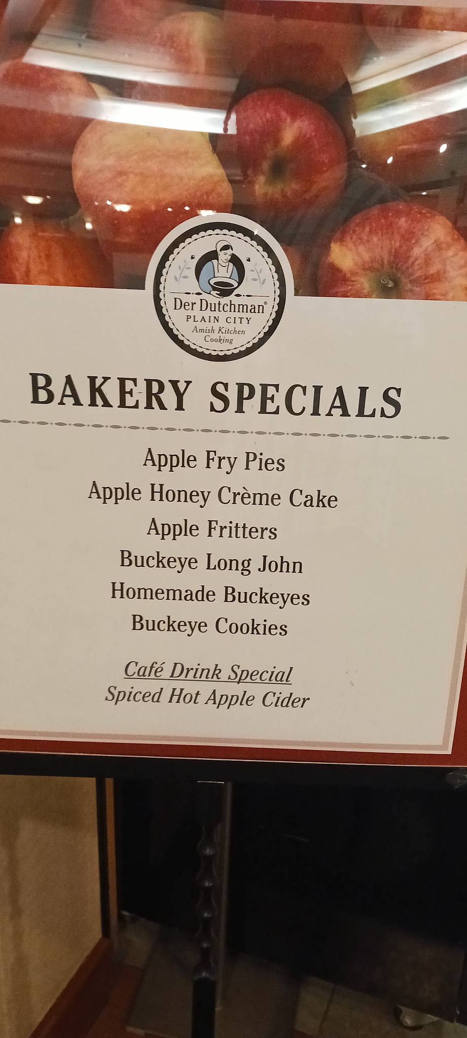 Menu at Der Dutchman restaurant, Plain City