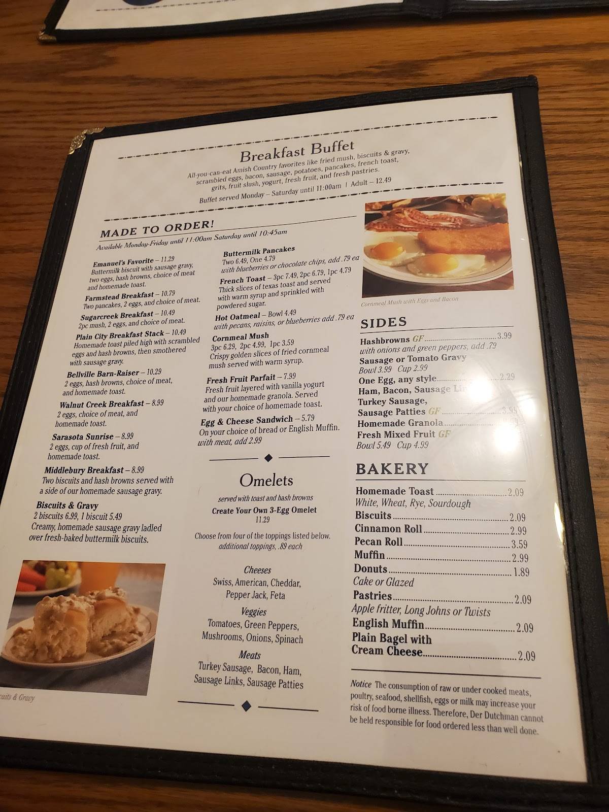 Menu at Der Dutchman restaurant, Plain City