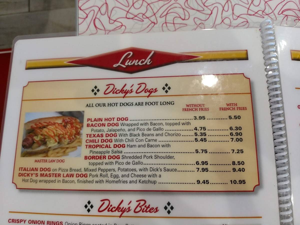 Menu at Dicky's Dogs restaurant, Toms River