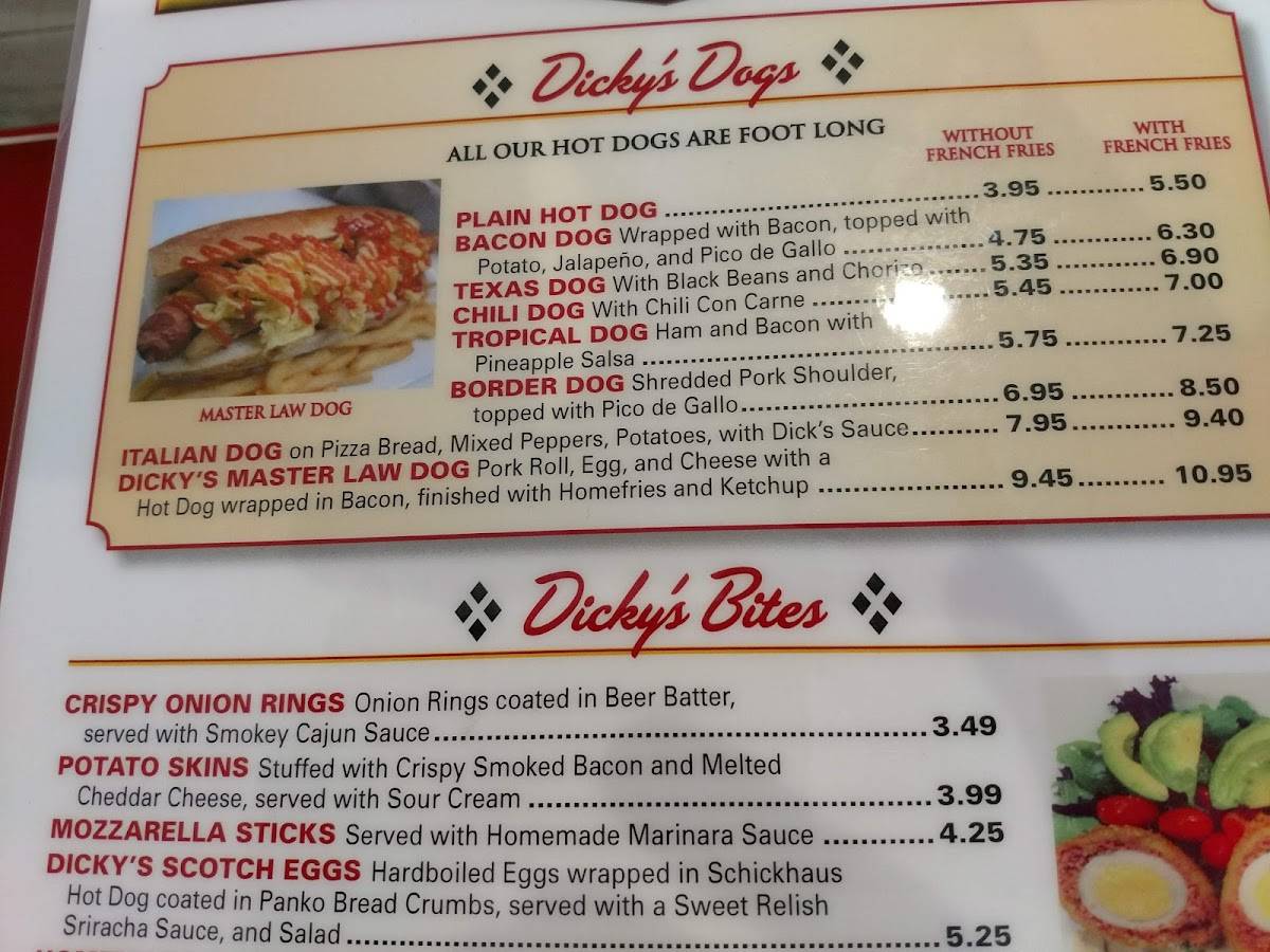 Menu at Dicky's Dogs restaurant, Toms River