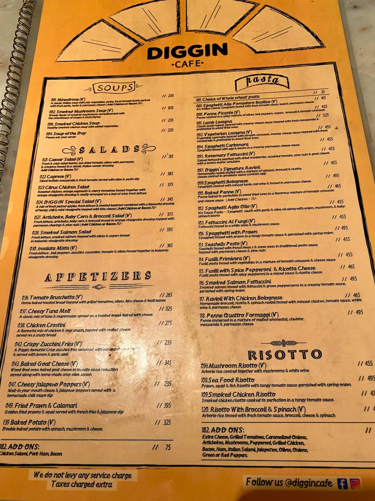 Menu at Diggin Cafe, New Delhi, Santushti Shopping Complex Shop No-10 ...