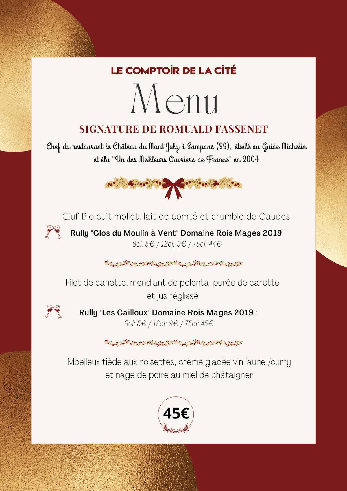 Menu au Le Comptoir De La Cité restaurant, Dijon, 12 Parvis De L'unesco