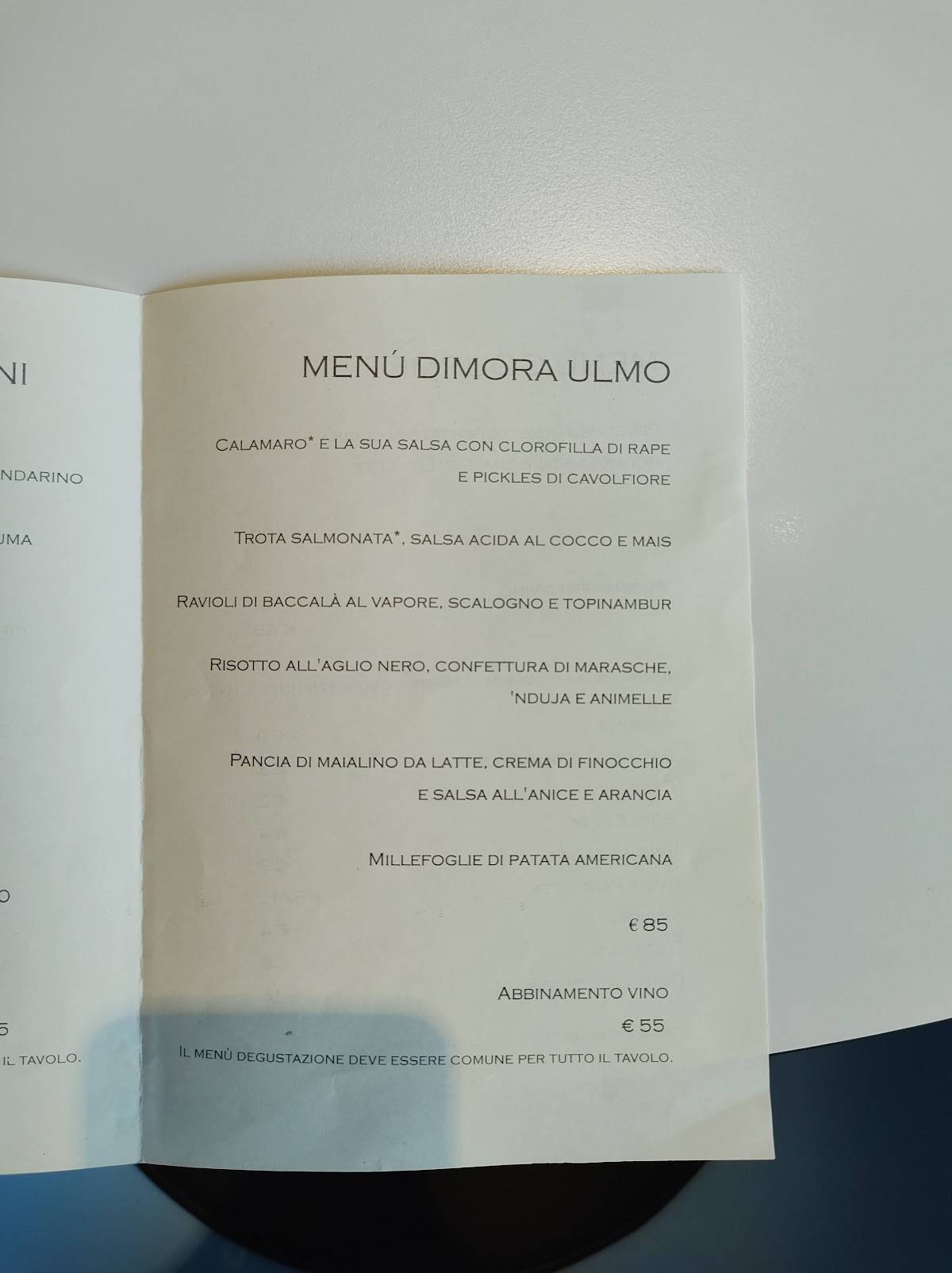 Menu at Dimora Ulmo ristorante, Matera, Via Pennino