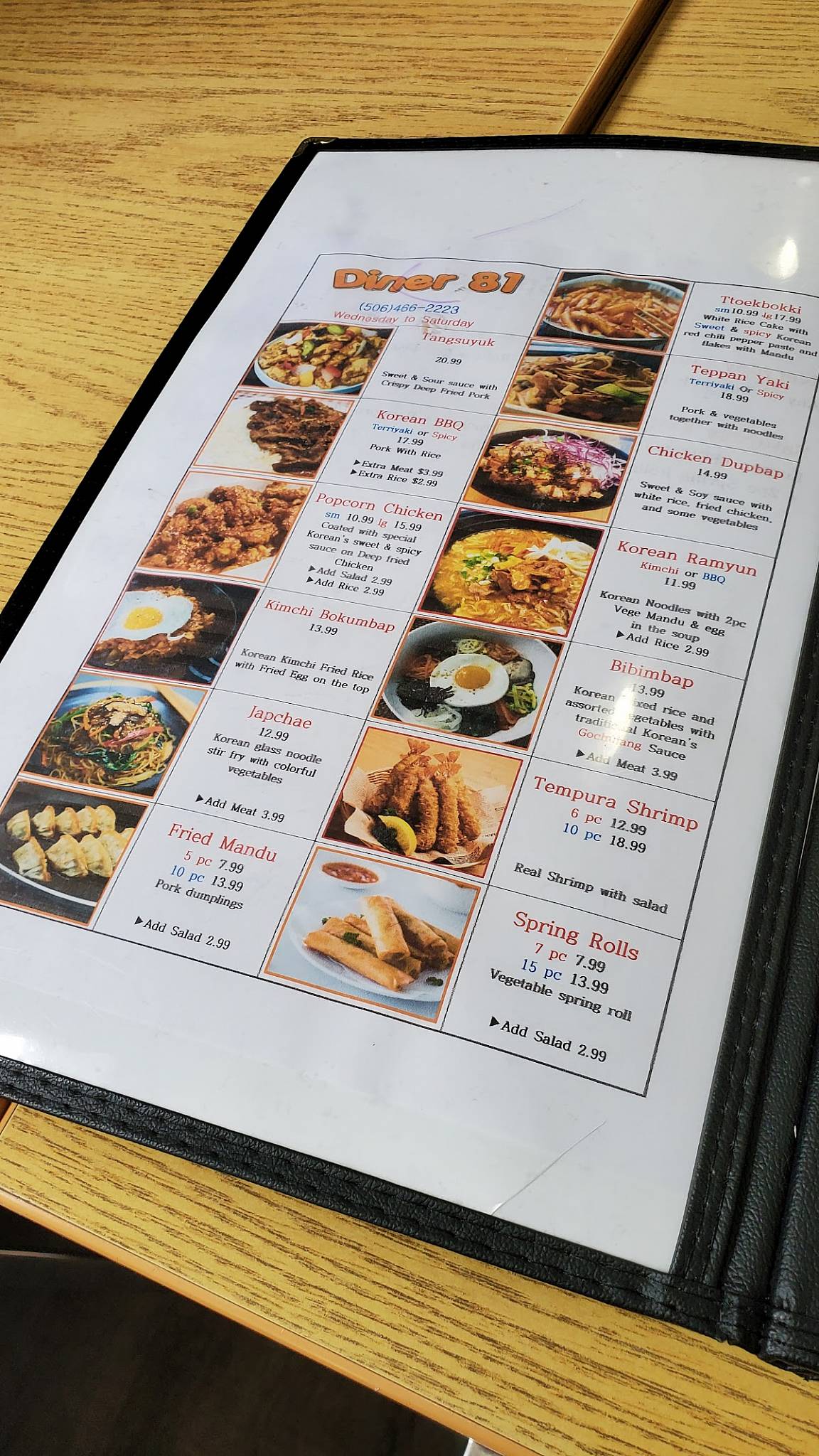 Menu at Diner 81 (Korean & Western Foods) restaurant, Saint Stephen