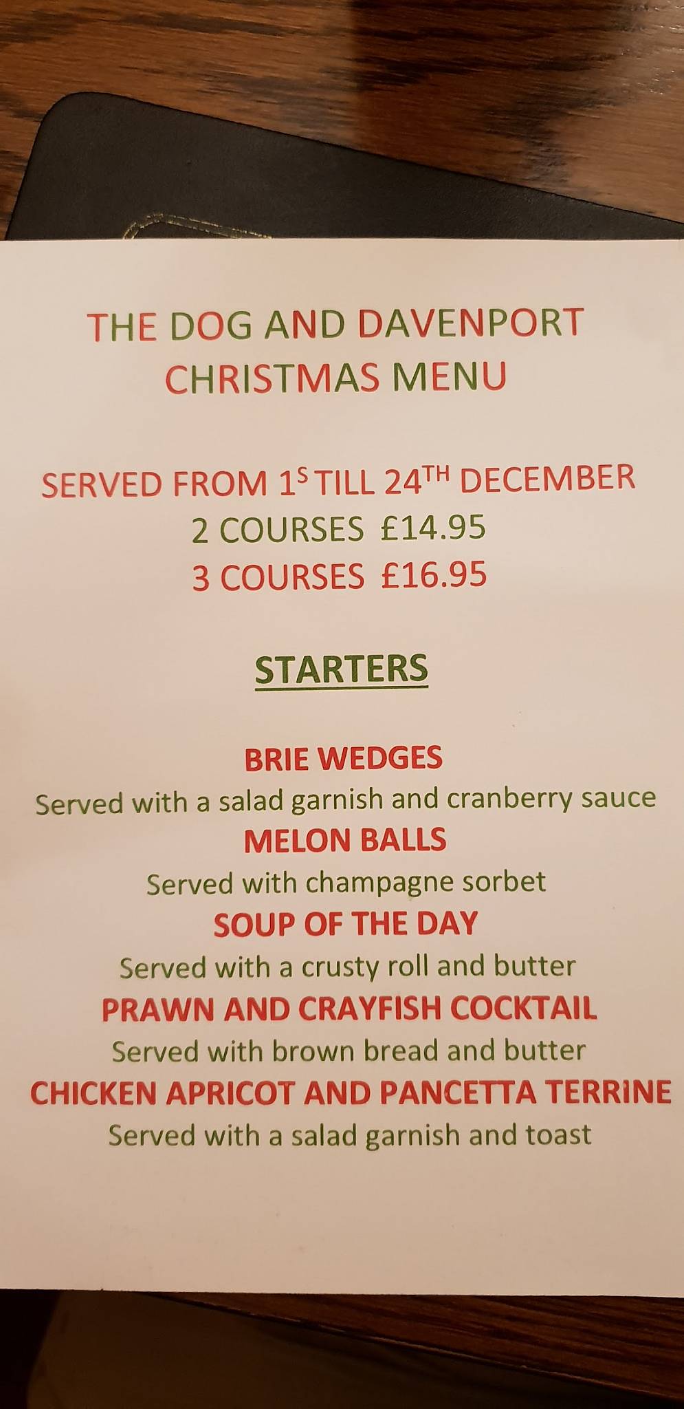 Menu at Dog Inn & Davenport Arms pub & bar, Worfield