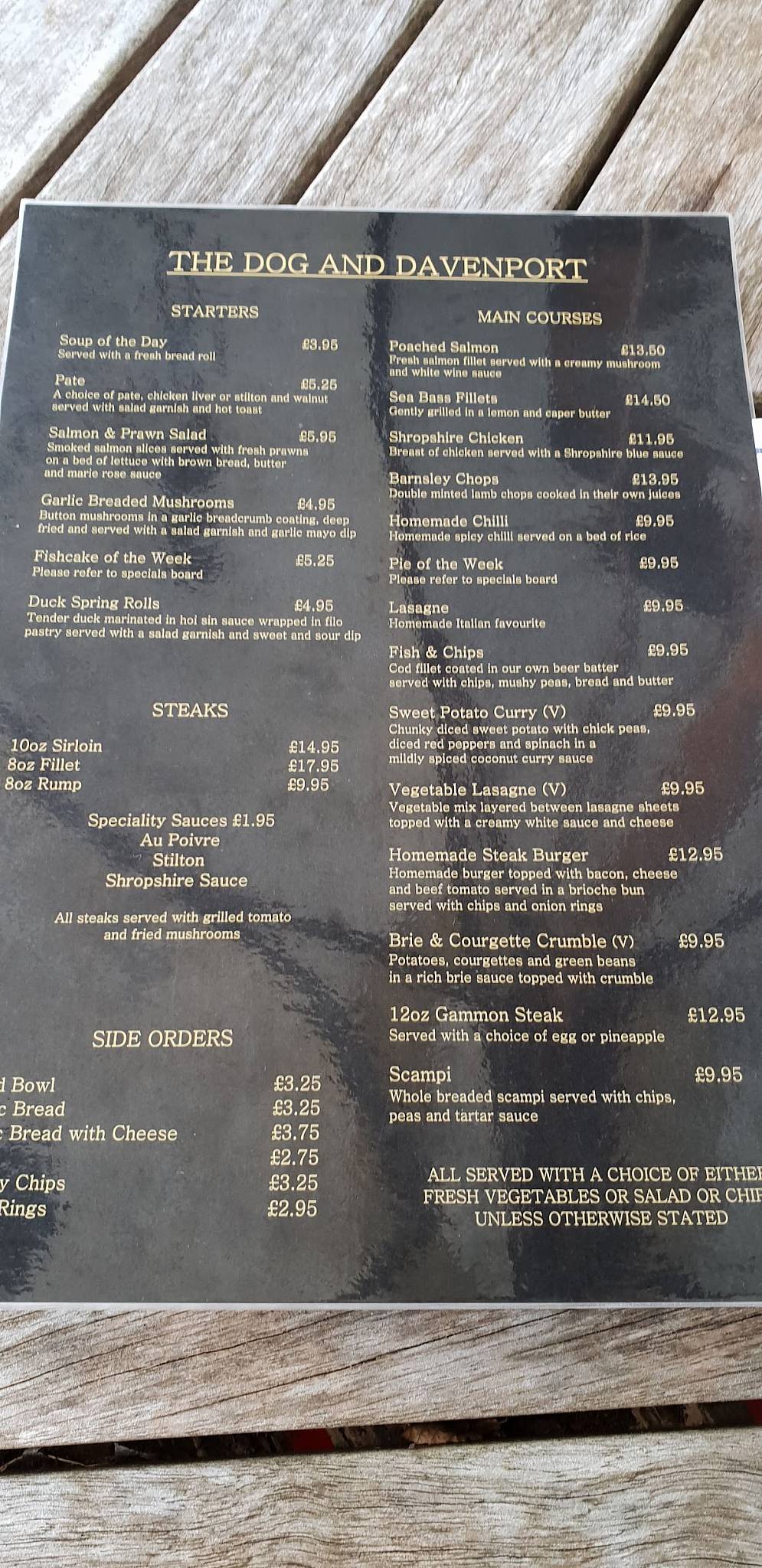 Menu at Dog Inn & Davenport Arms pub & bar, Worfield