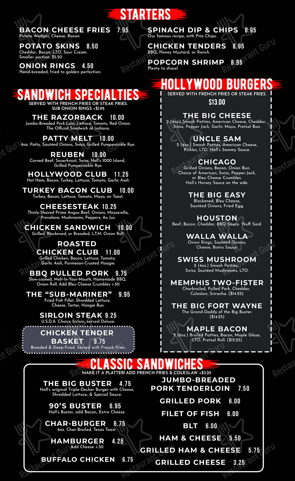 Menu at Don Hall's Hollywood Drive-In restaurant, Fort Wayne