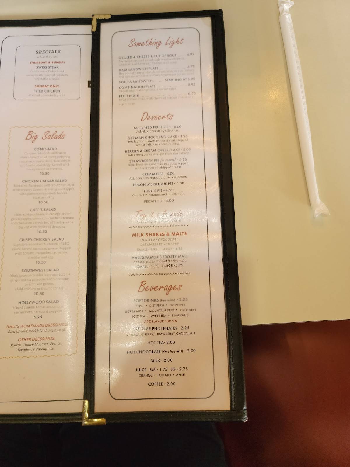 Menu at Don Hall's Hollywood Drive-In restaurant, Fort Wayne