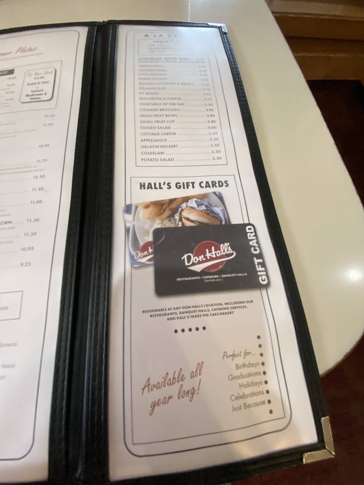 Menu at Don Hall's Hollywood Drive-In restaurant, Fort Wayne