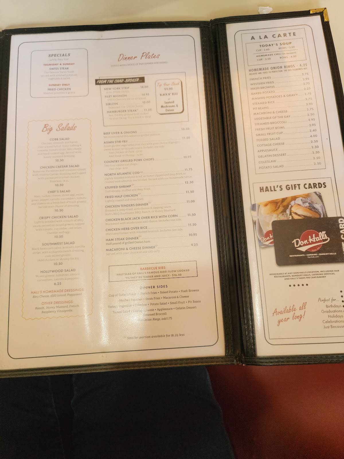 Menu at Don Hall's Hollywood Drive-In restaurant, Fort Wayne