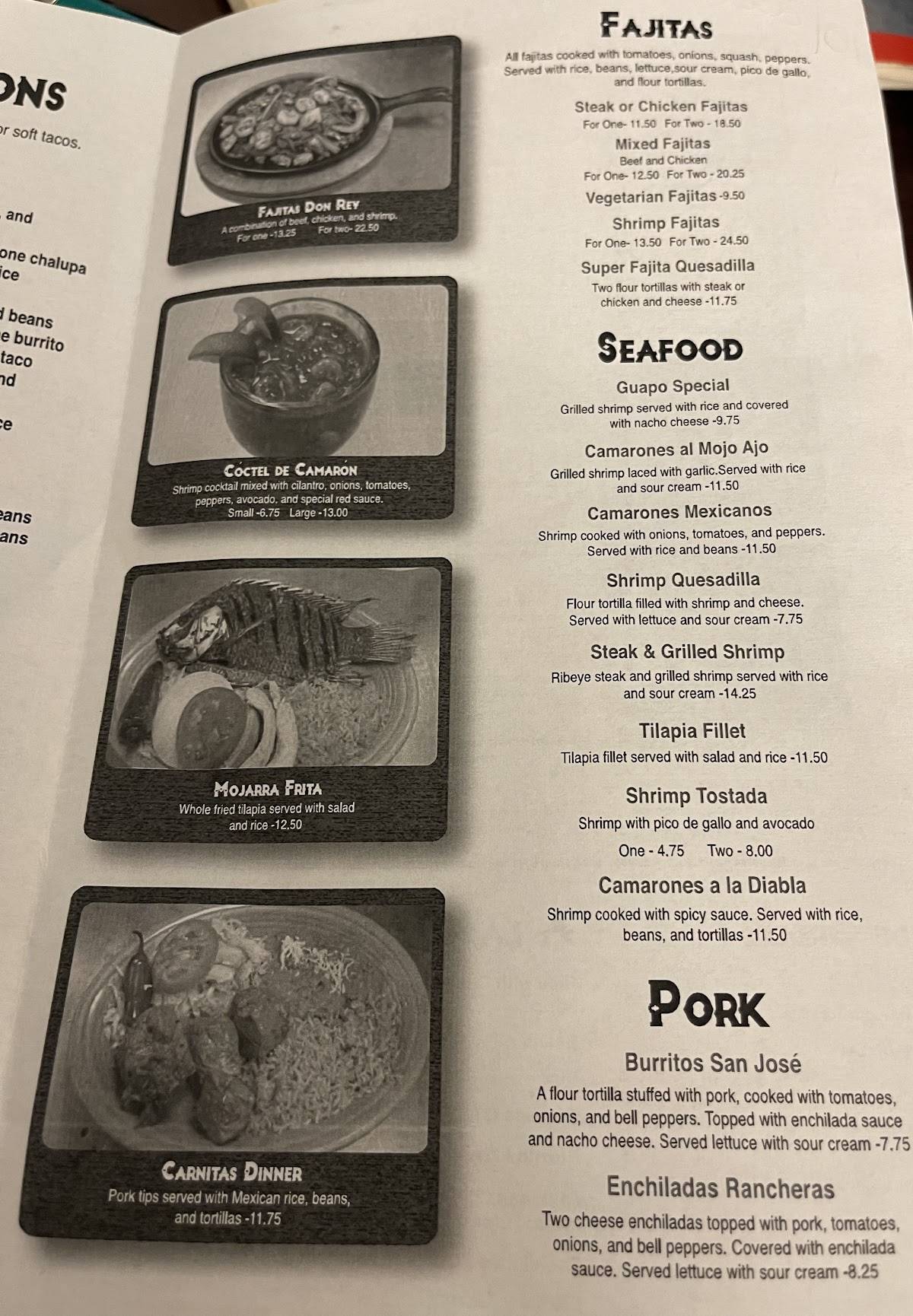 Menu at Don Rey Mexican Restaurant, Boiling Springs