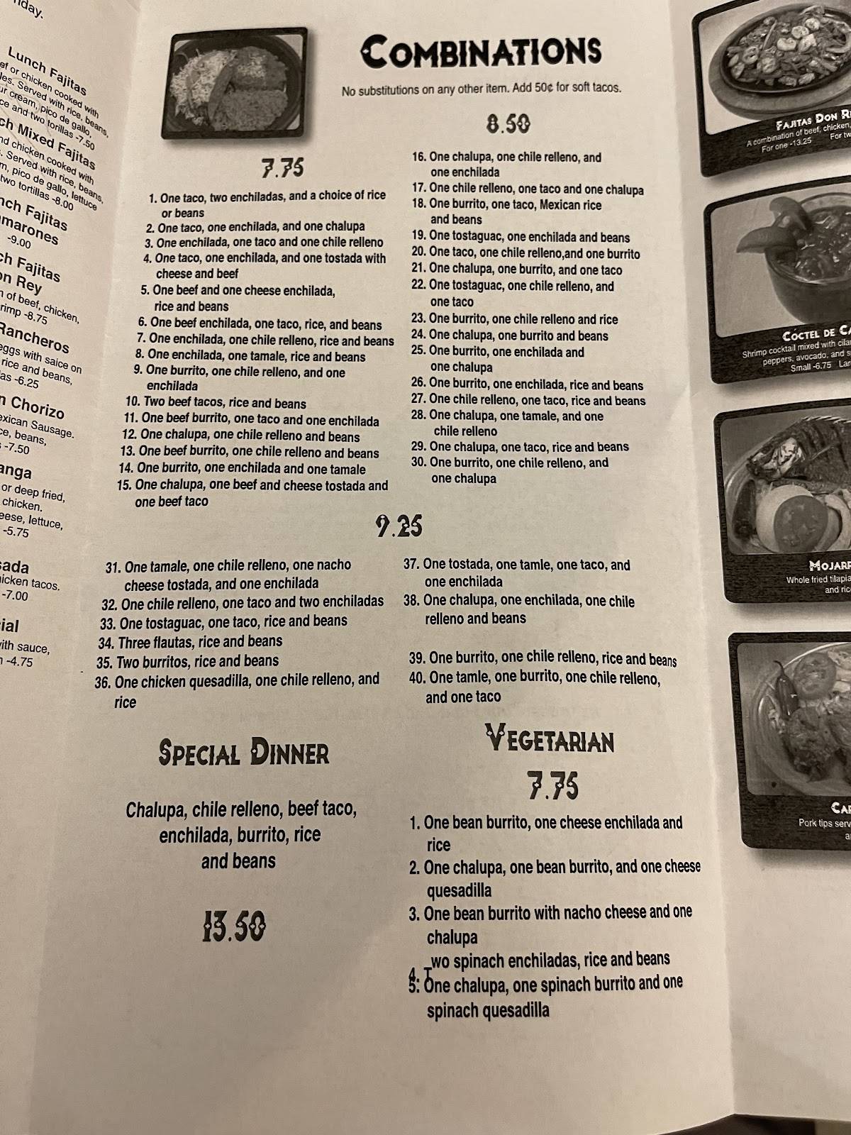 Menu at Don Rey Mexican Restaurant, Boiling Springs