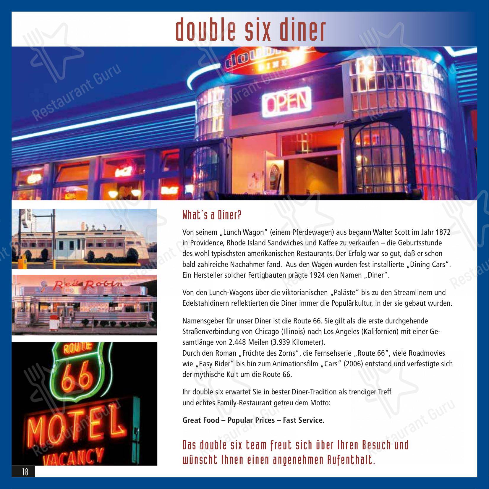 Speisekarte von Double Six Diner restaurant, Donaueschingen
