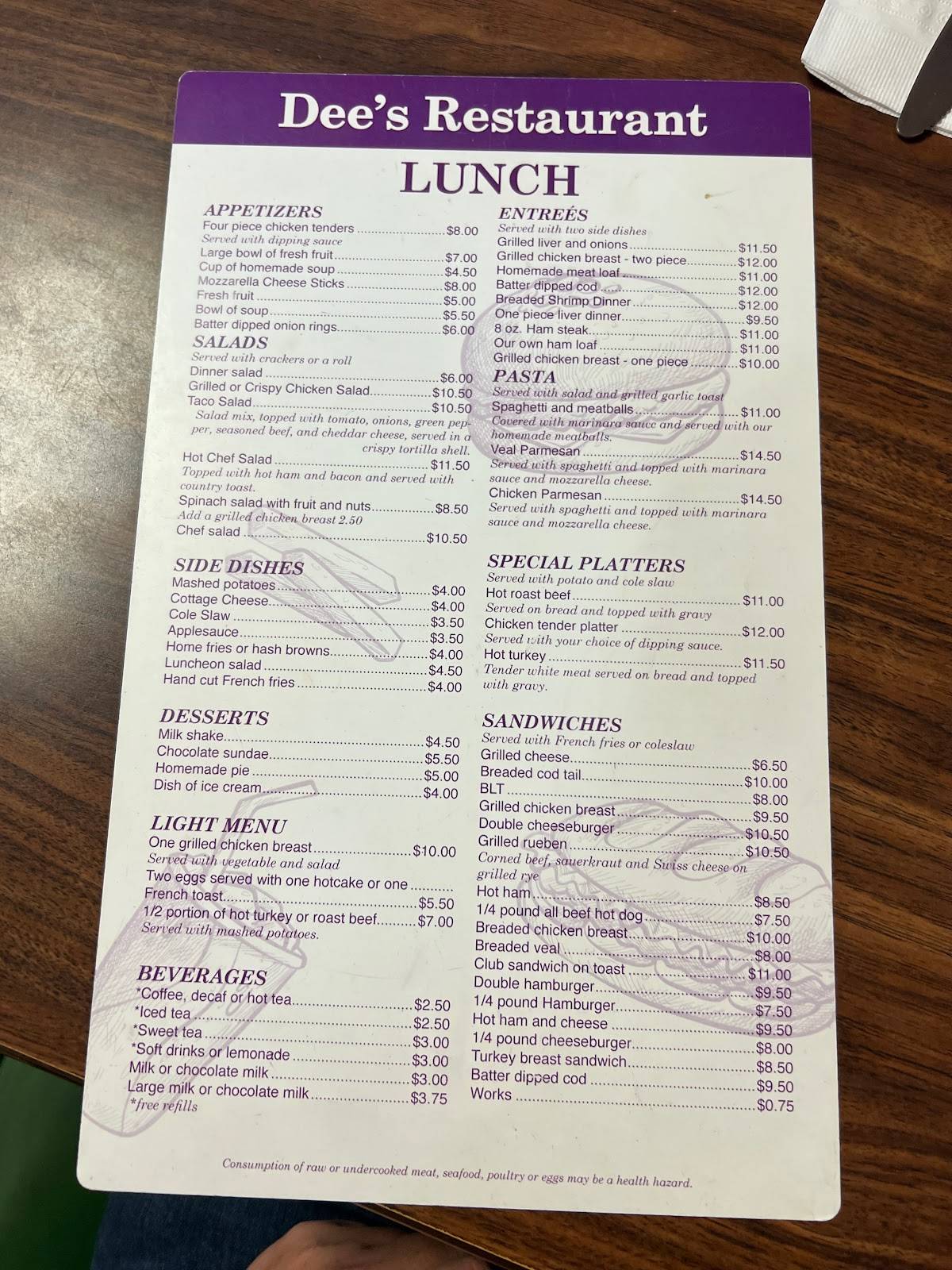 Menu at Dee's Restaurant, New Philadelphia, C Bowers Ave NW
