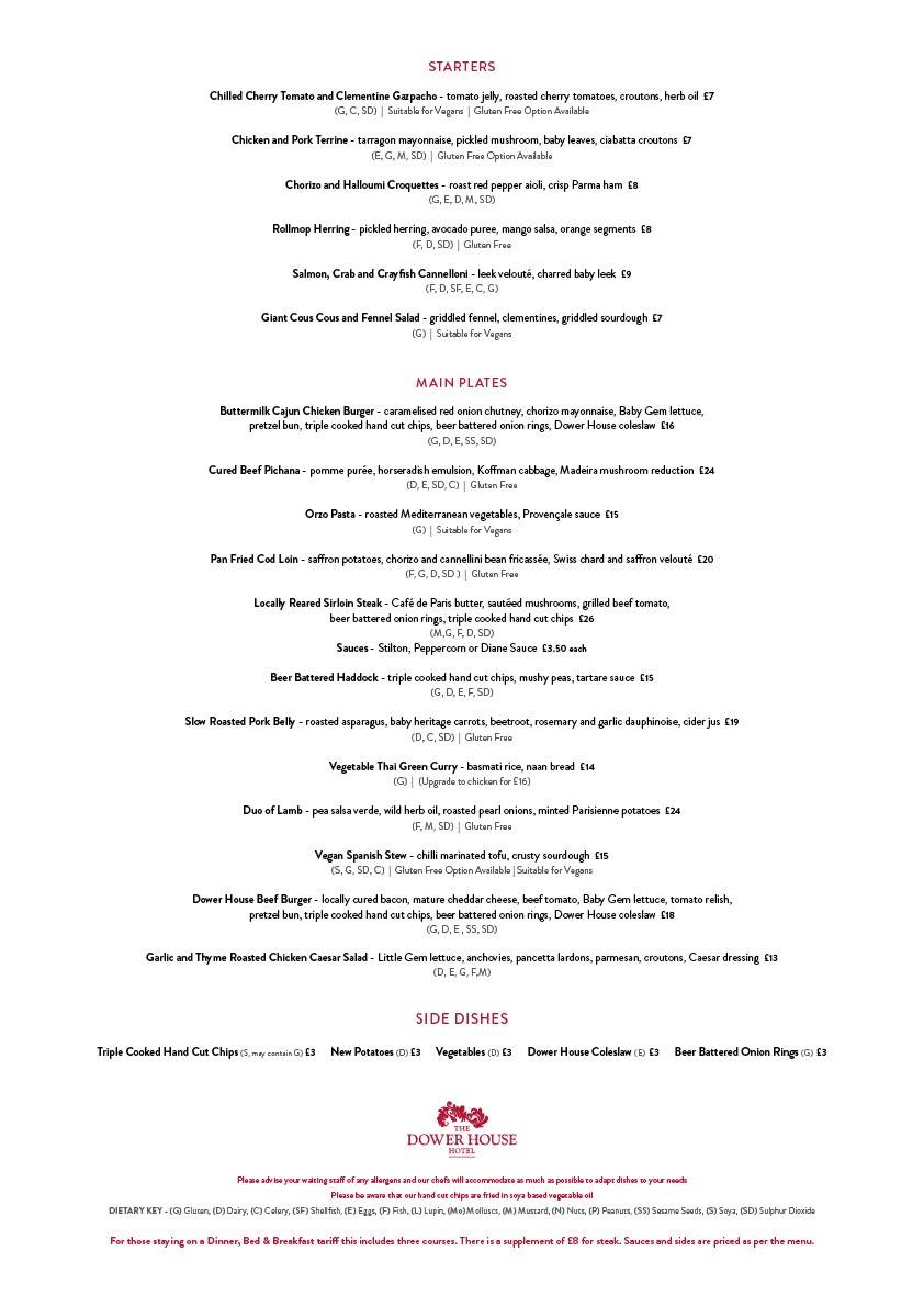 Menu at Dower House Hotel restaurant, Woodhall Spa