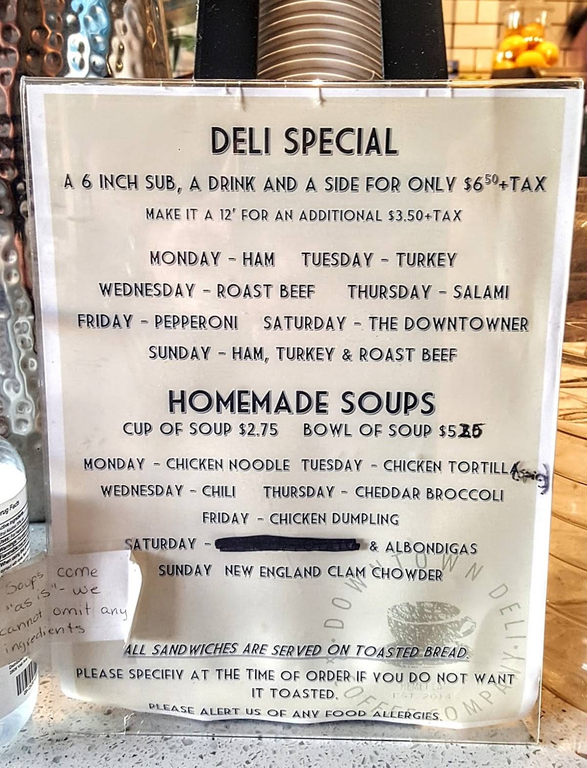 Menu at Downtown Deli & Coffee Company cafe, Hemet