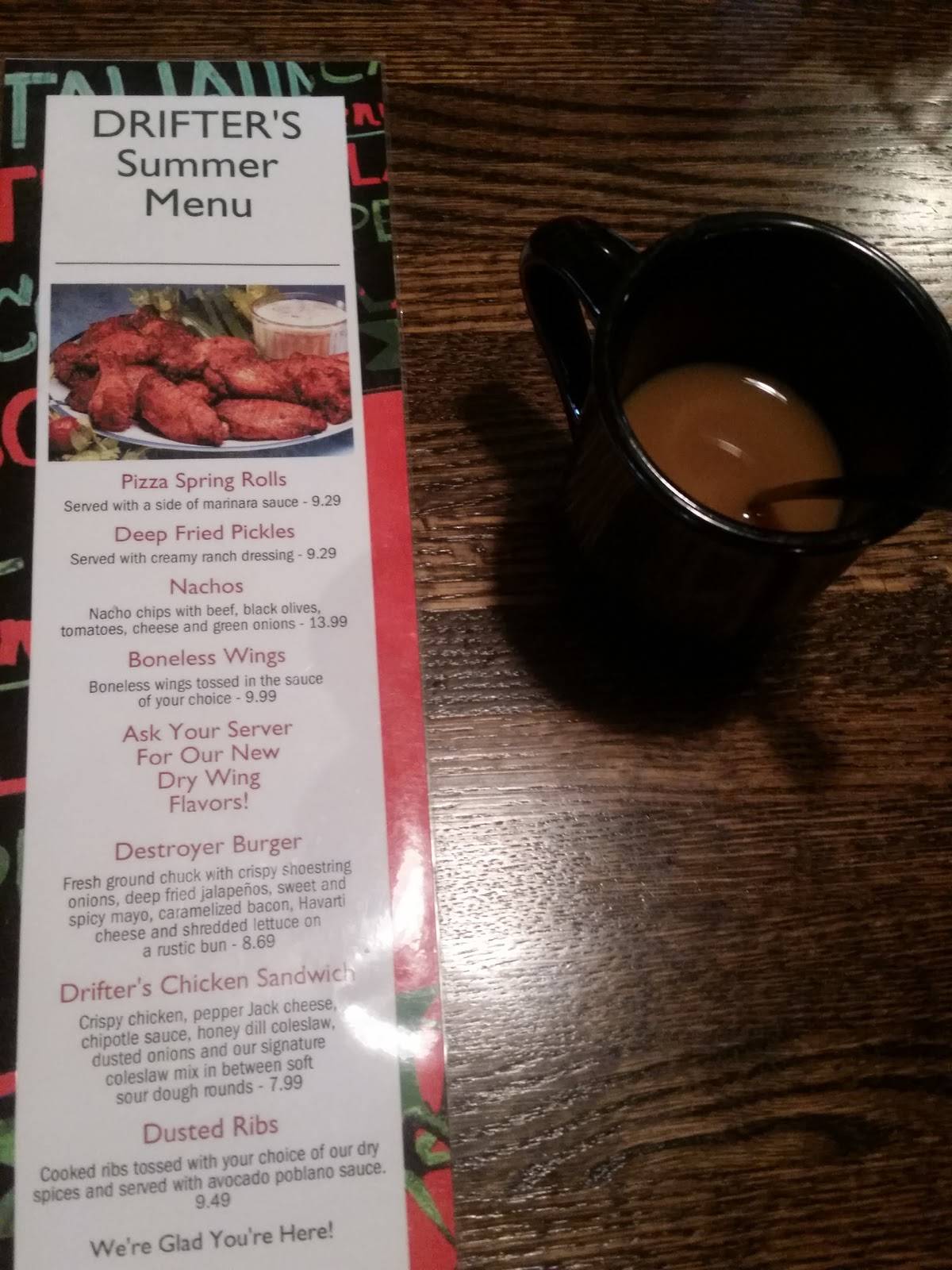 Menu at Drifters Restaurant, Terrace Bay
