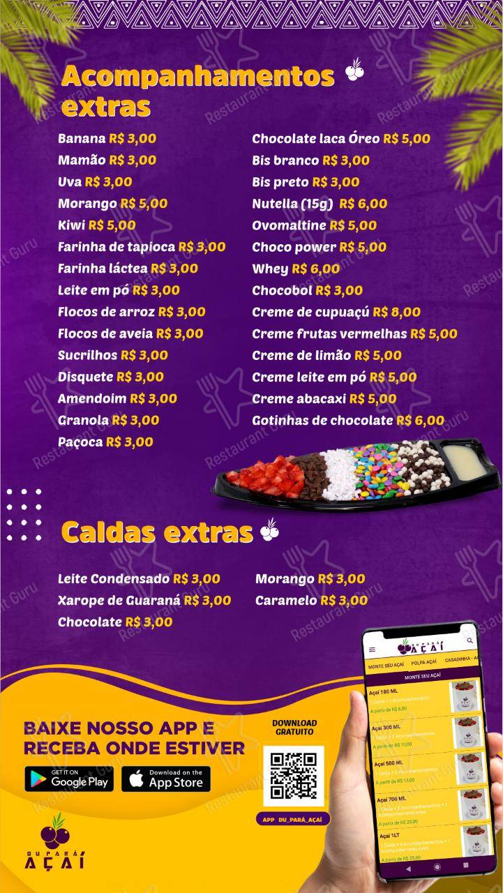 Menu em Du Pará Açaí - LEM, Luis Eduardo Magalhães