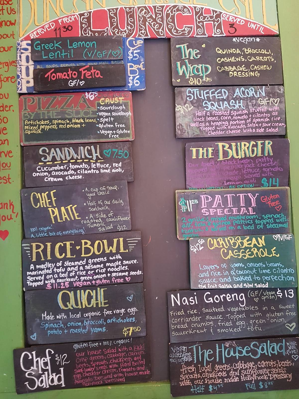 Menu at Duncan Garage Café & Bakery, Duncan