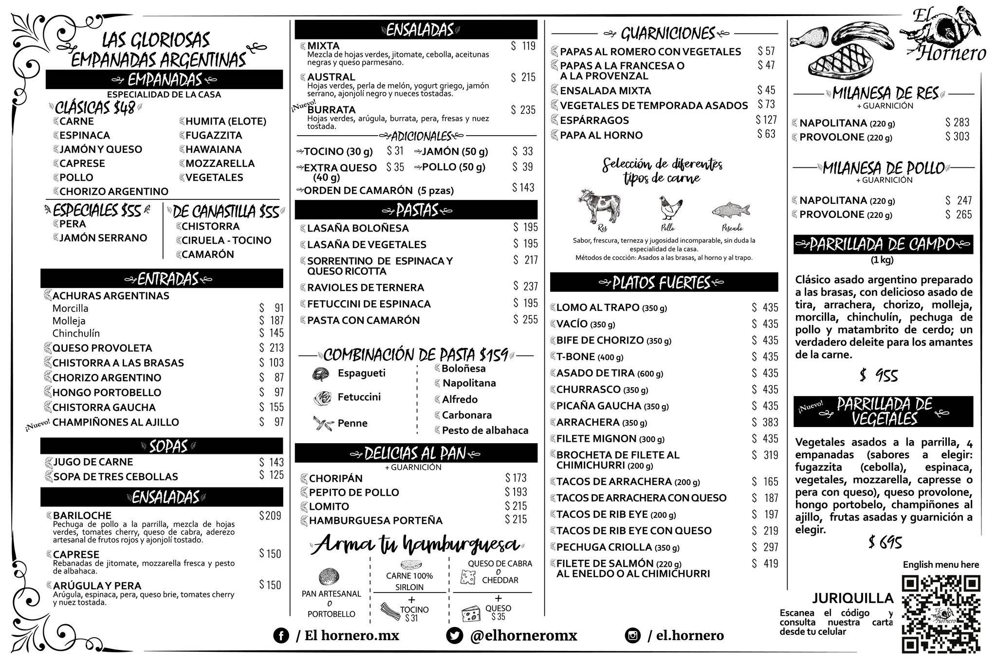Carta del restaurante EL HORNERO, Juriquilla