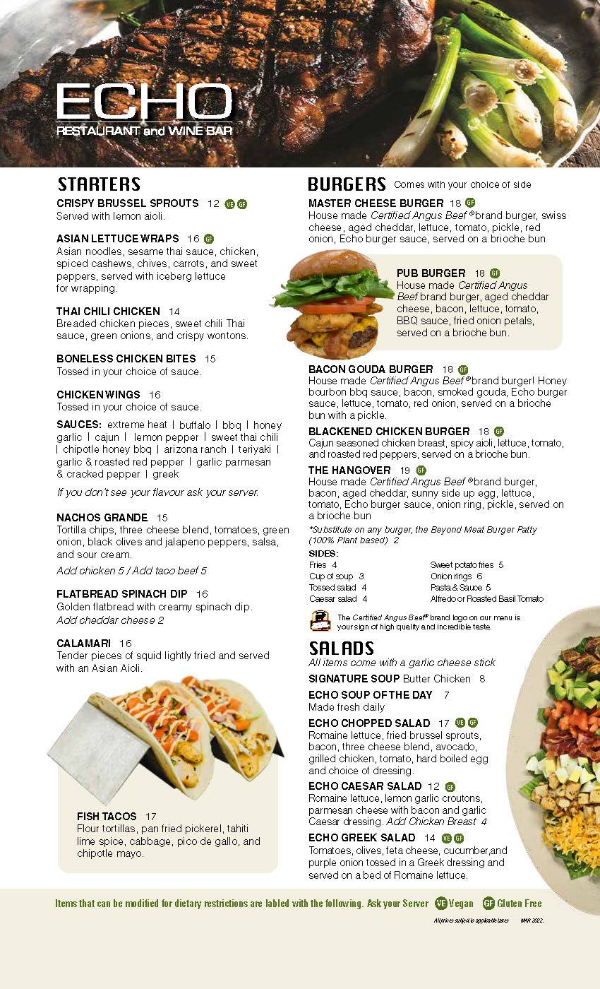 Menu at Echo Restaurant & Wine Bar, Brandon