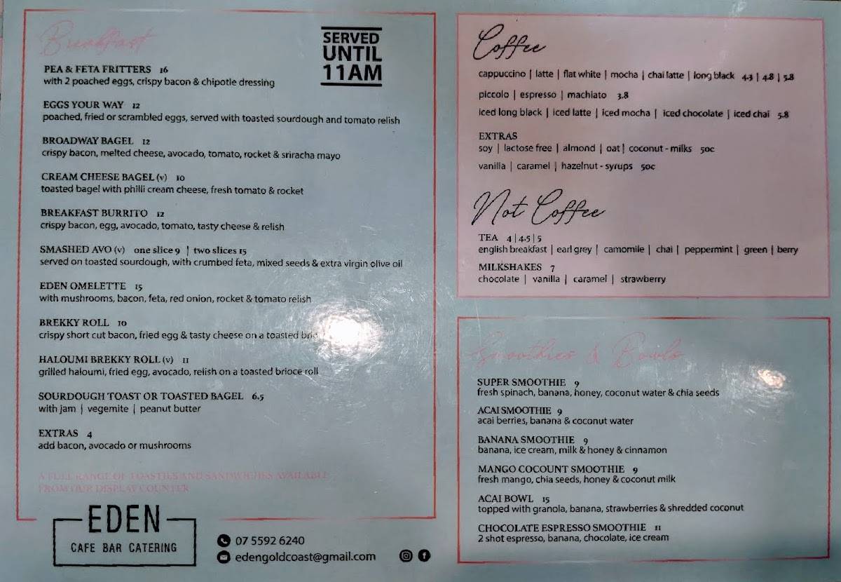 Menu at Eden Kitchen & Bar, Surfers Paradise
