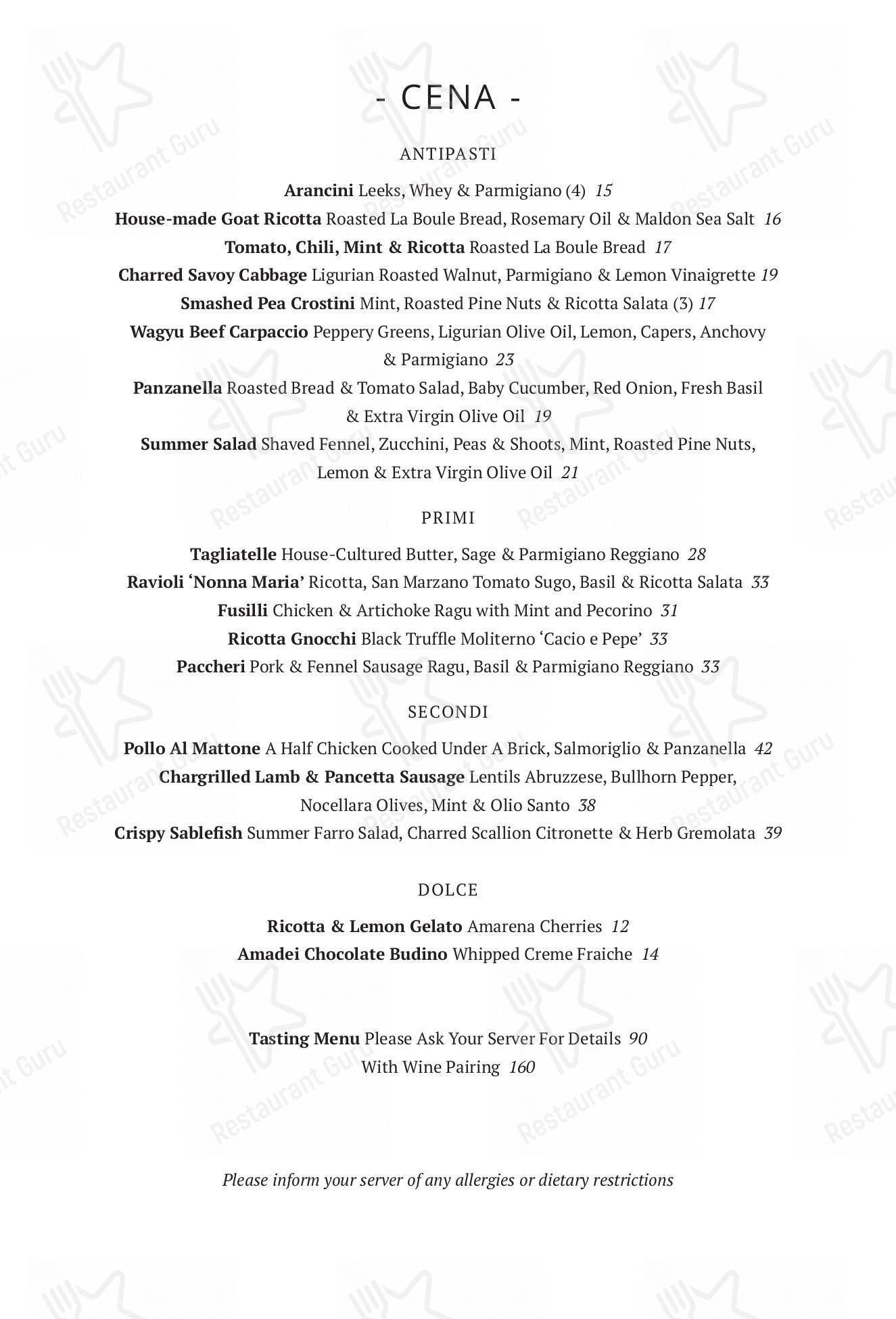 Menu at Uccellino pub & bar, Edmonton