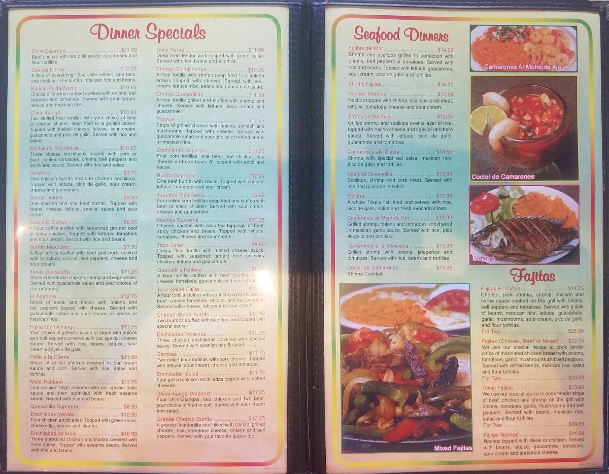 Menu at El Cañon Mexican Restaurant, Grove City