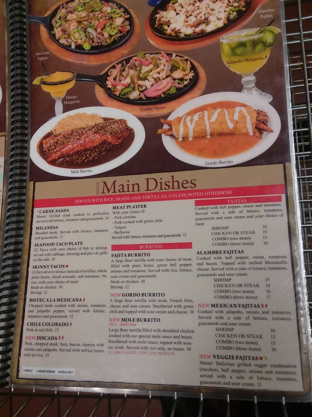 Menu at El Cielo restaurant, Loveland