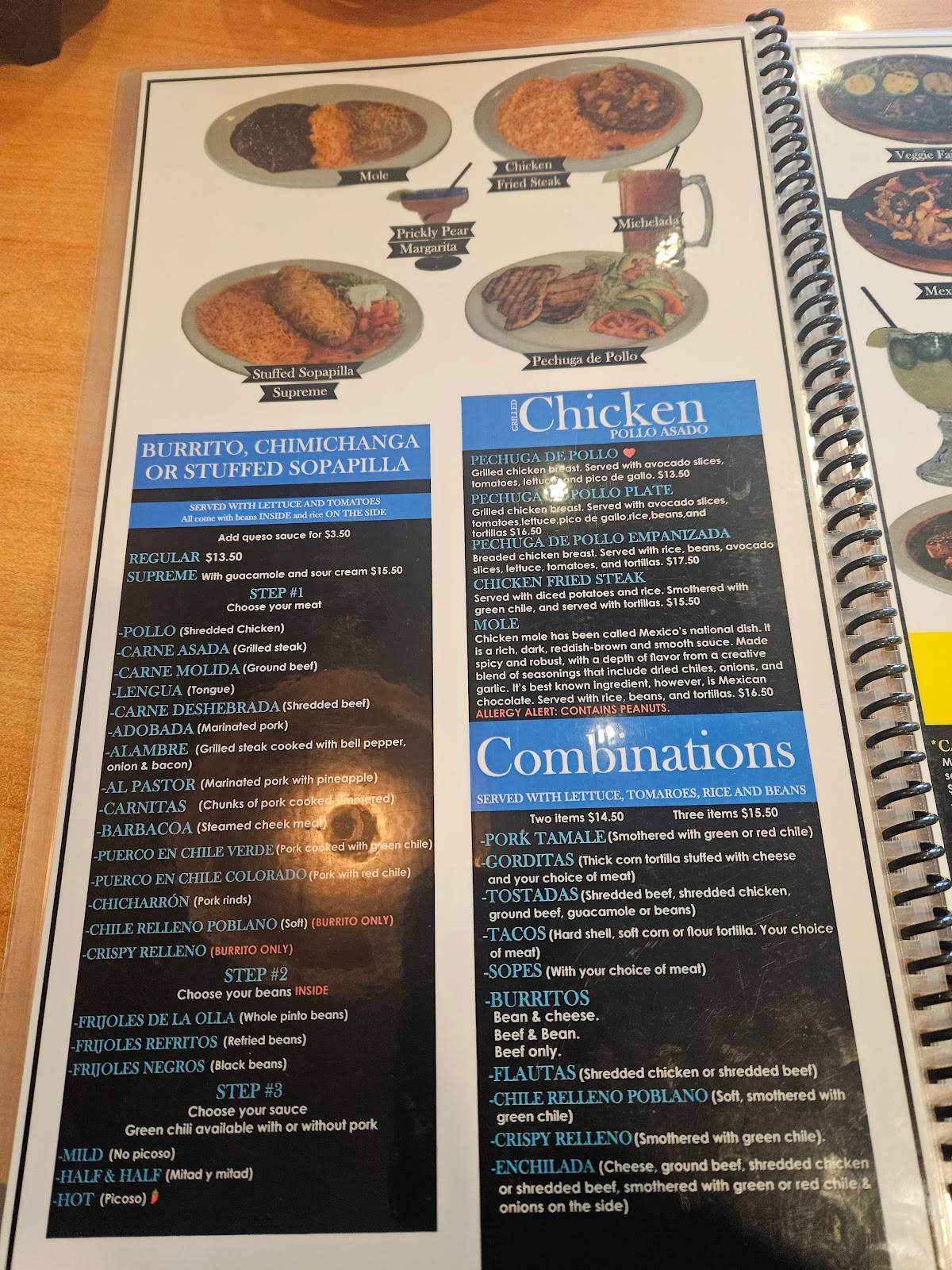 Menu at El Cielo restaurant, Loveland