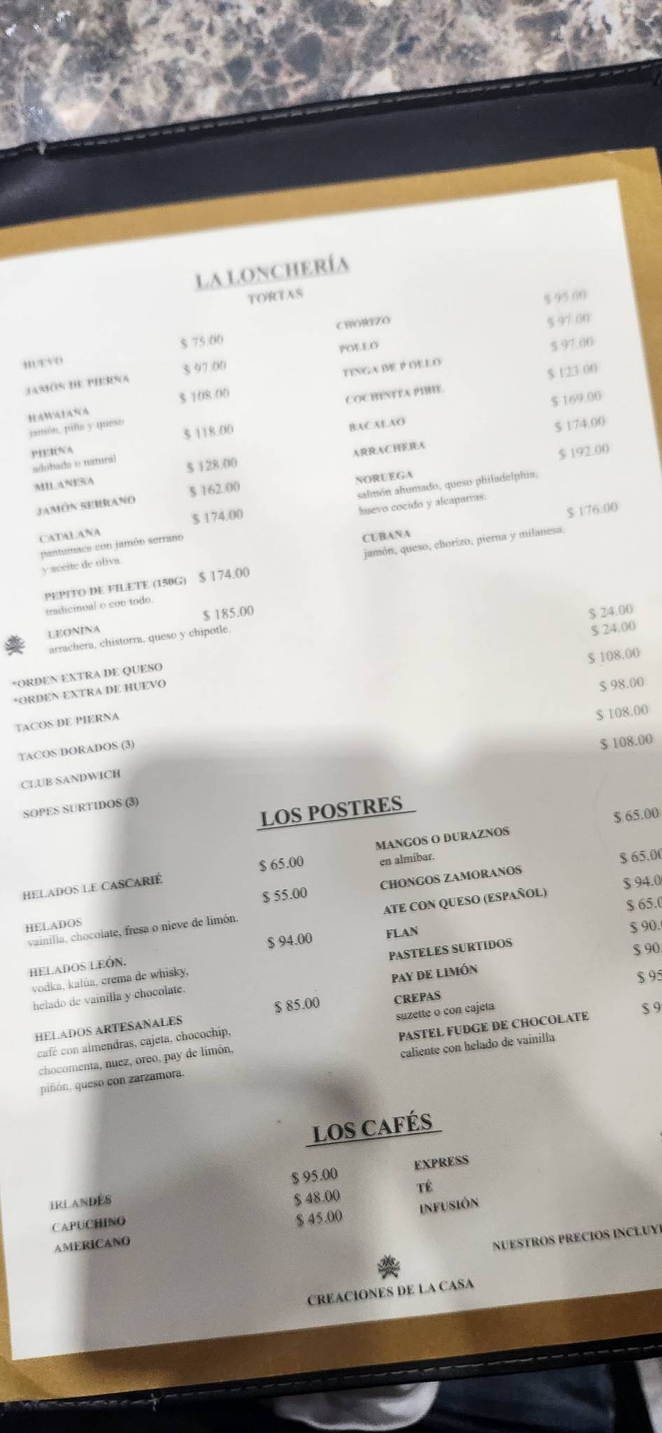 Carta del restaurante El Gran León del Oro, Ciudad del México, C ...