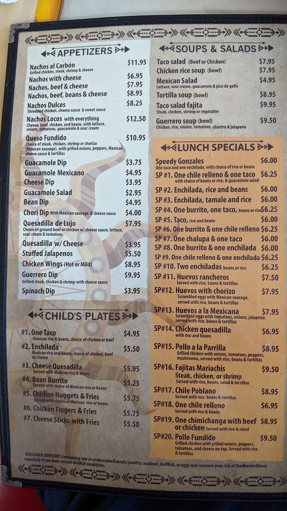 Menu at El Guerrero Mexican Grill restaurant, Pinellas Park