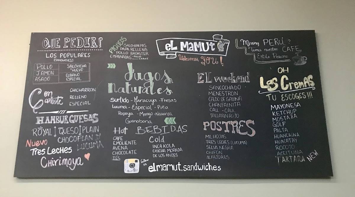 Menu at El Mamut restaurant, Passaic, 91 Broadway