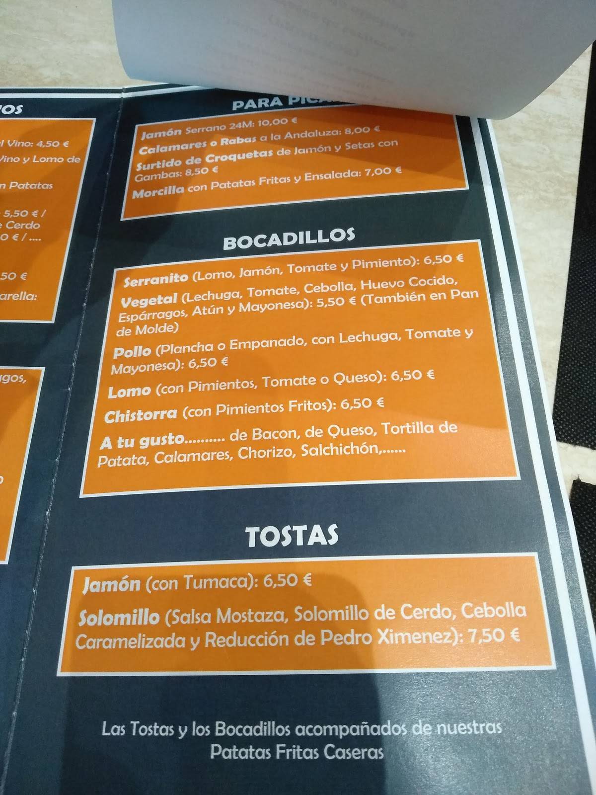 Carta del restaurante El Meson De Camilo, Segovia