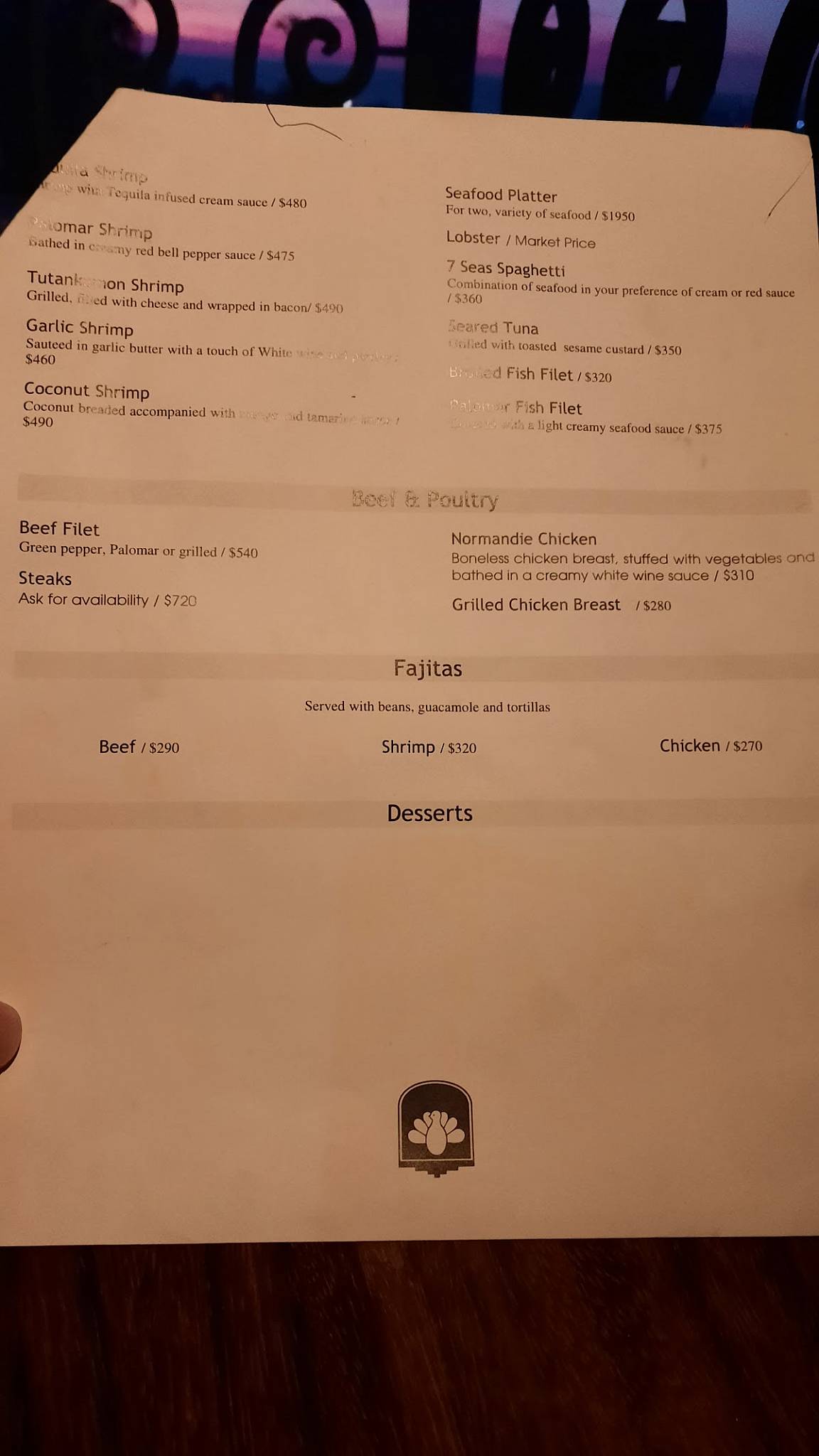 Menu at El Palomar De Los Gonzalez restaurant, Puerto Vallarta ...