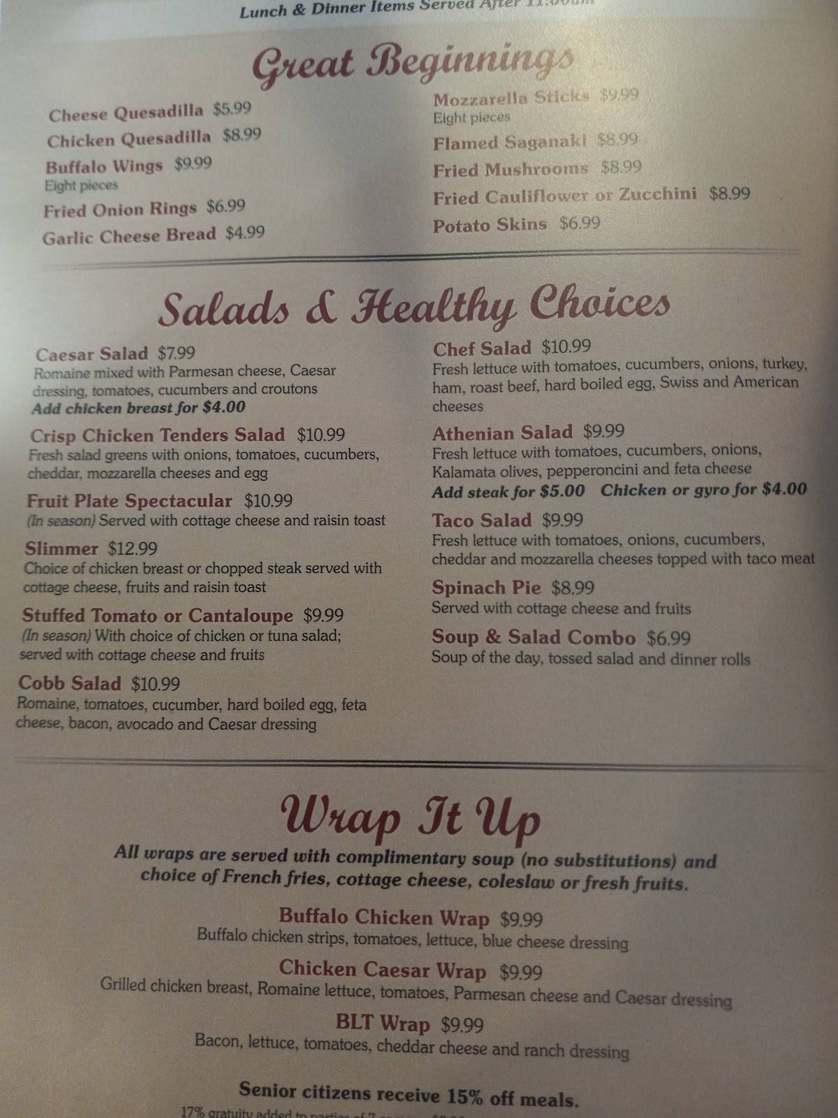 Menu at Callahan's Restaurant, Elkhart