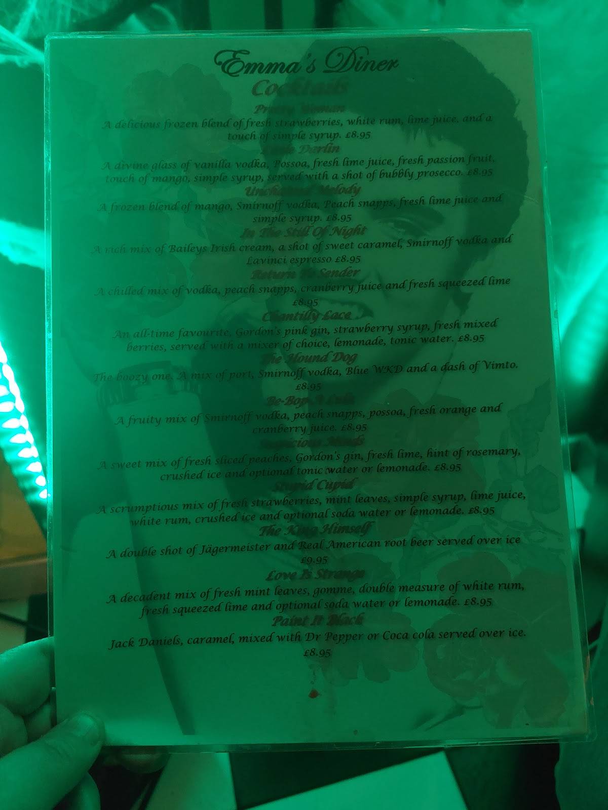 Menu at Emma's Diner cafe, Whitby