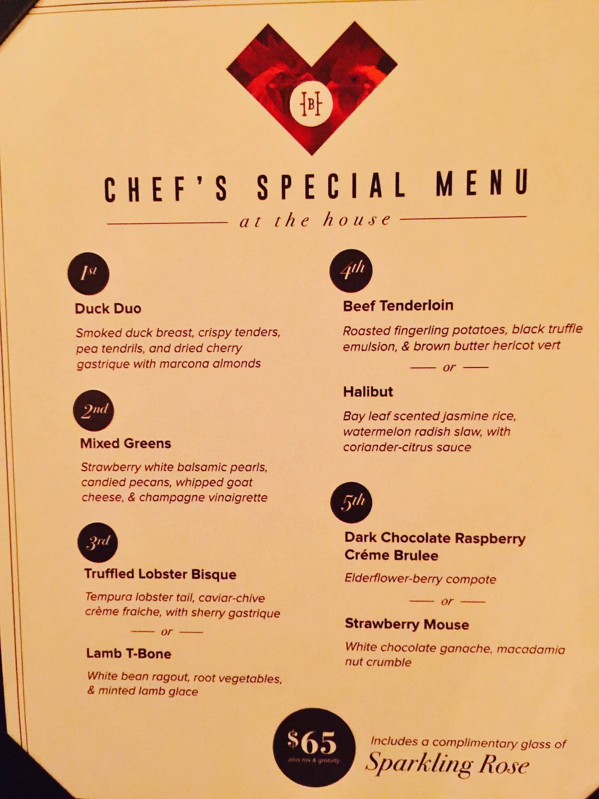 Menu at House and Barn, Emmaus