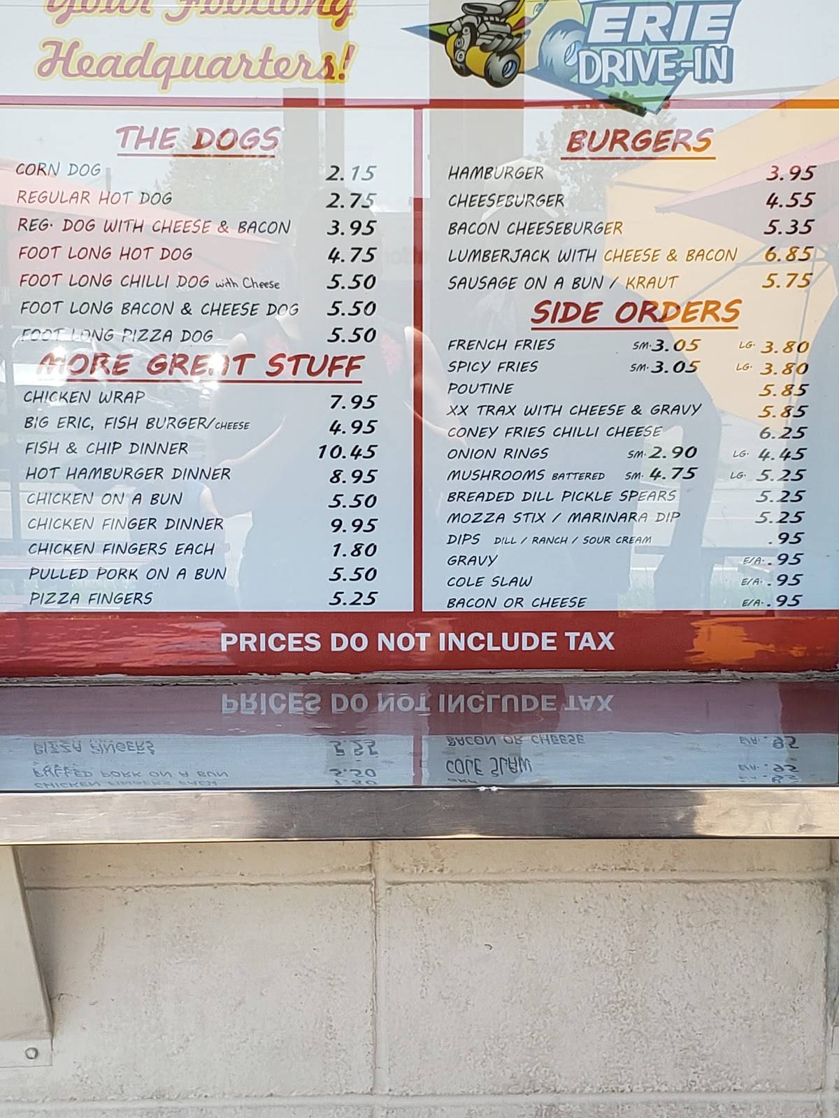 Menu at Erie Drive In Restaurant, Stratford
