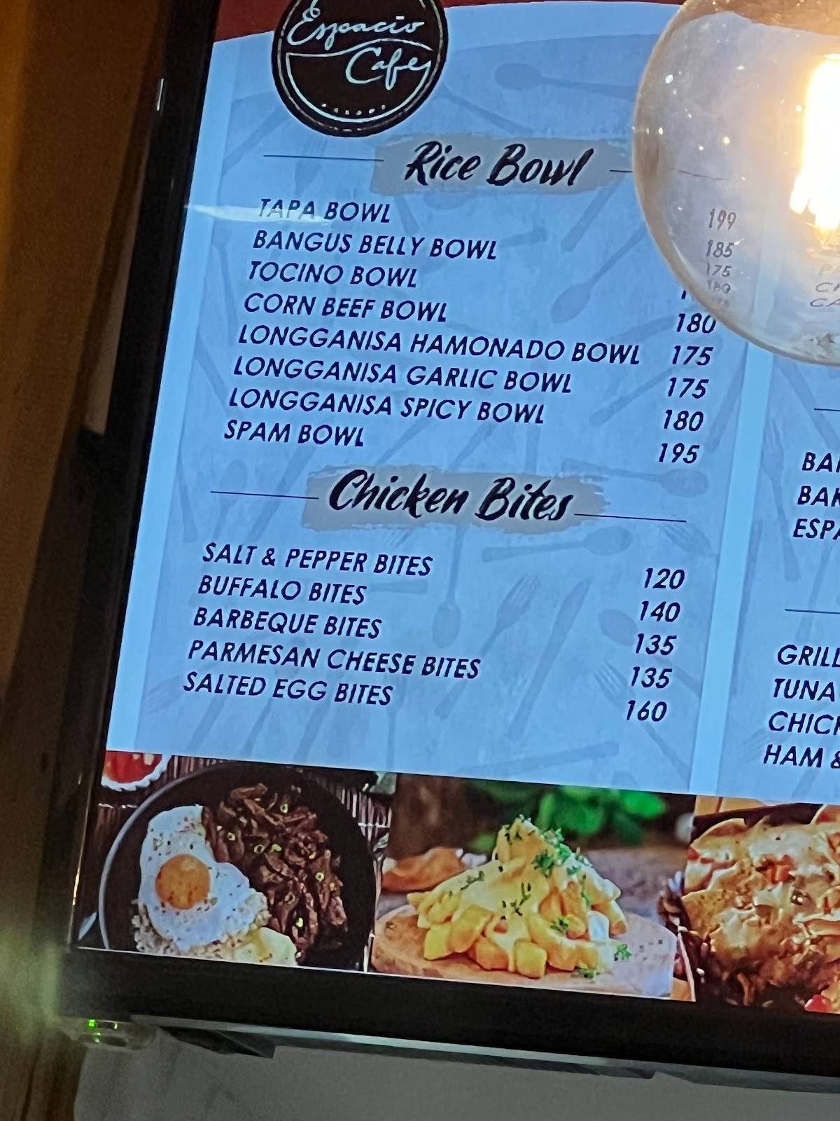Menu at Espacio Cafe Banawe, Quezon City