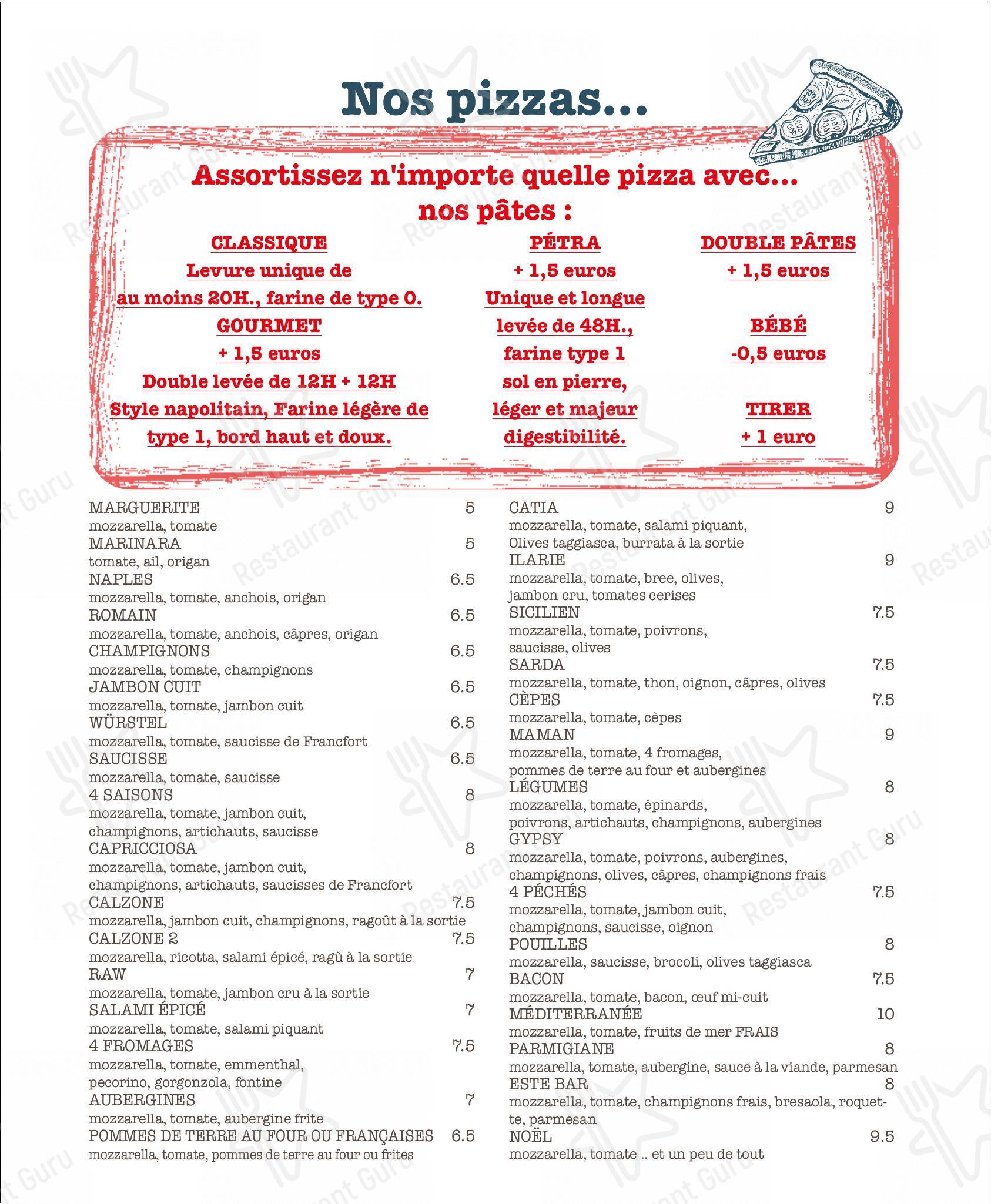 Menu da Este Bar, Ferrara
