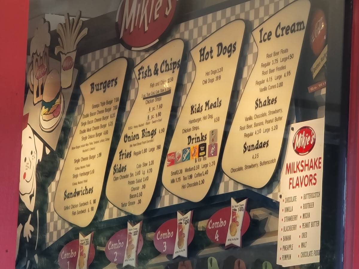 Menu at Mikie's restaurant, Everett