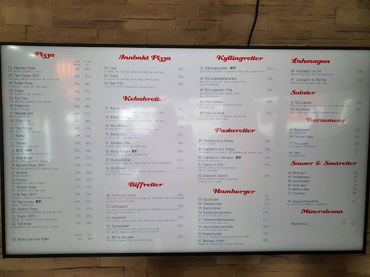 Menu at Express Pizza og Grill pizzeria, Molde