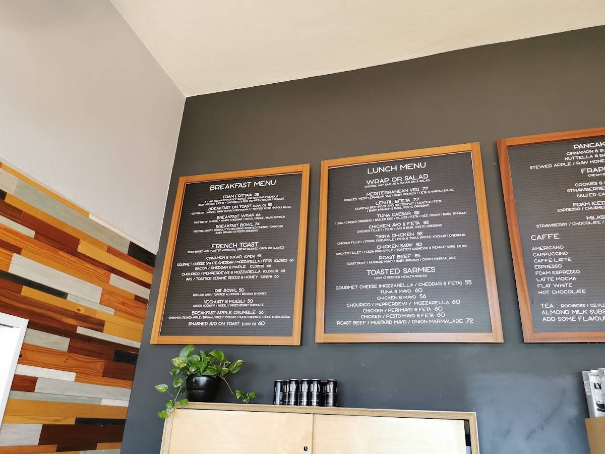 Menu at FOAM Coffee cafe, Umdloti